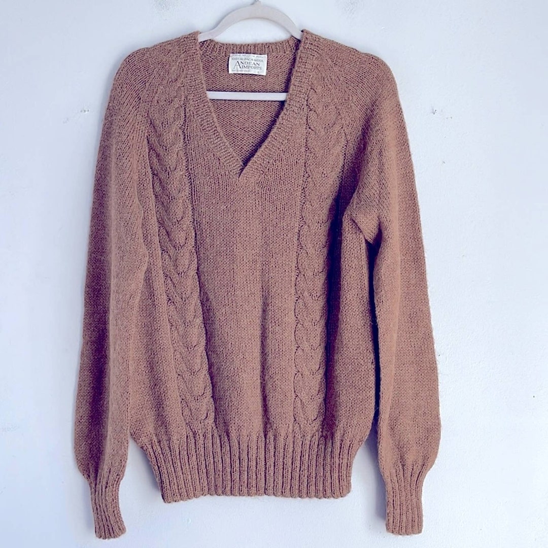 Vintage Andean Imports 100% Alpaca Wool Cable Knit V Neck Grandpa ...