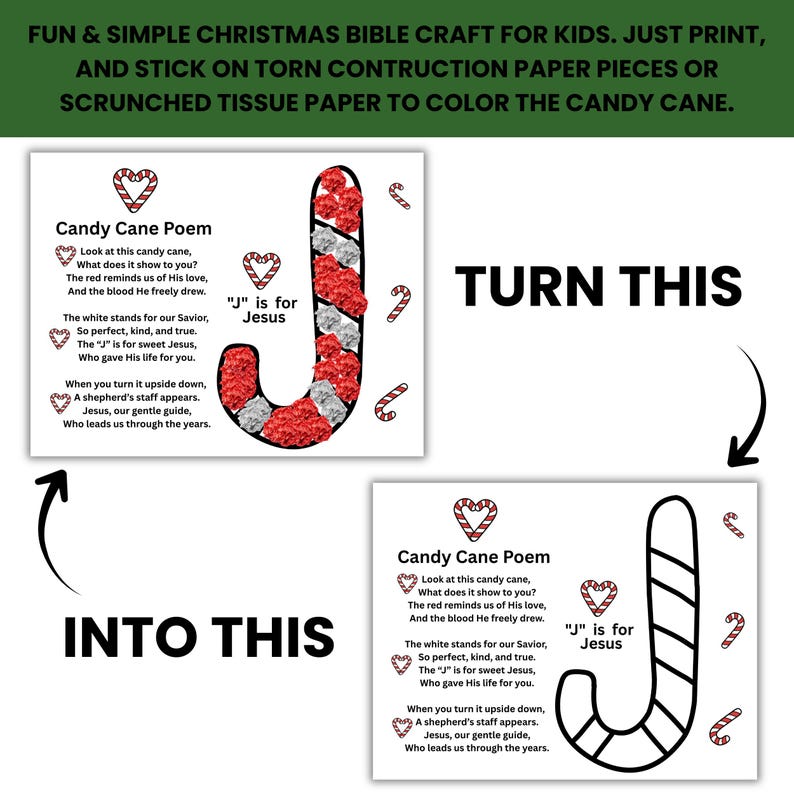 Candy Cane Tissue Paper Art, Christmas Torn Paper Craft for Kids ...