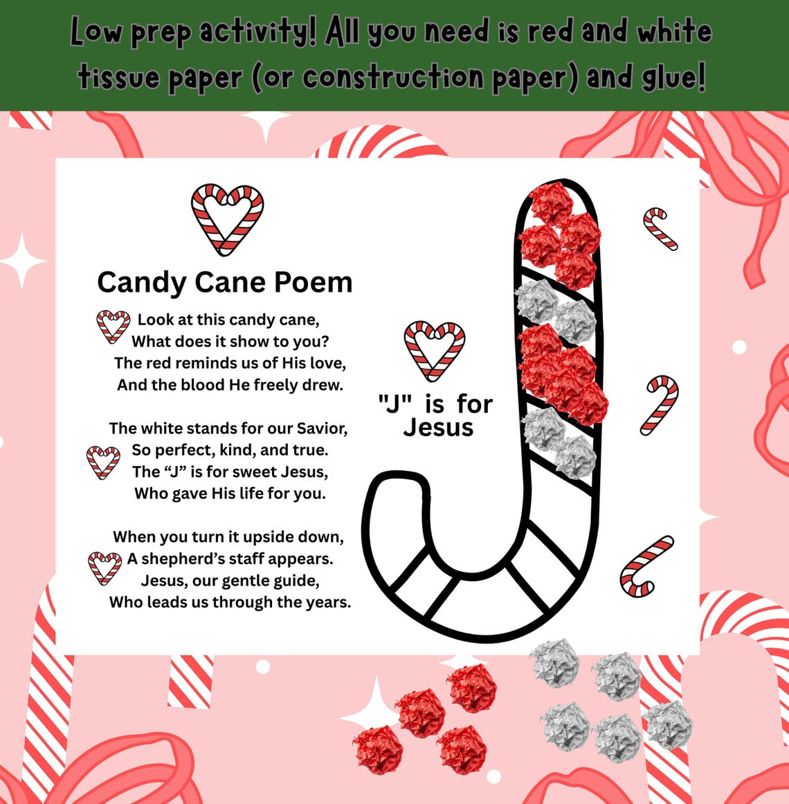Candy Cane Tissue Paper Art, Christmas Torn Paper Craft for Kids ...