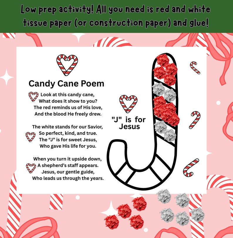 Candy Cane Tissue Paper Art, Christmas Torn Paper Craft for Kids ...