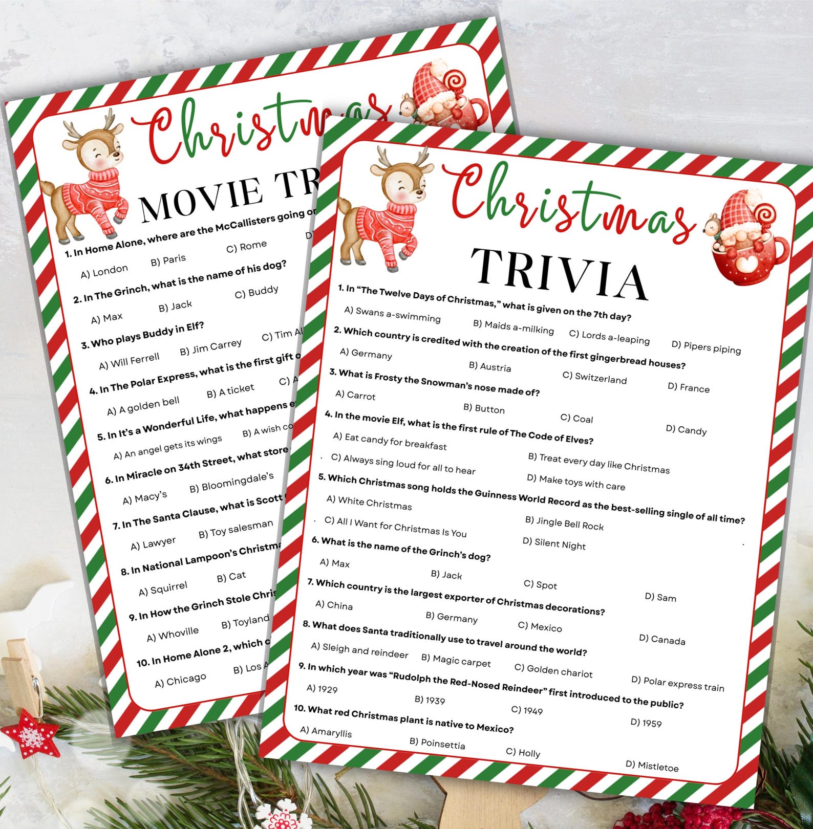 Christmas Trivia Game Bundle: Holiday Printable Quiz (instant Download ...