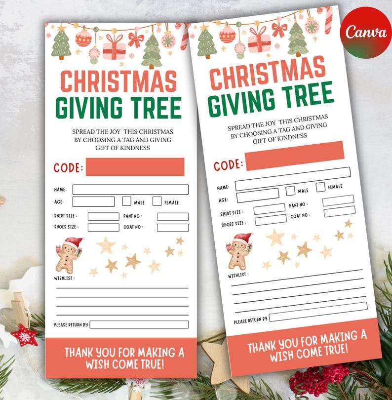 Editable Giving Tree Tags , Angel Tree Tags, Christmas Giving Tree ...