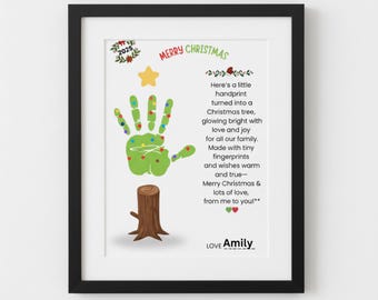 Christmas Tree Handprint Art, Printable | DIY Xmas Gift for Parents ...