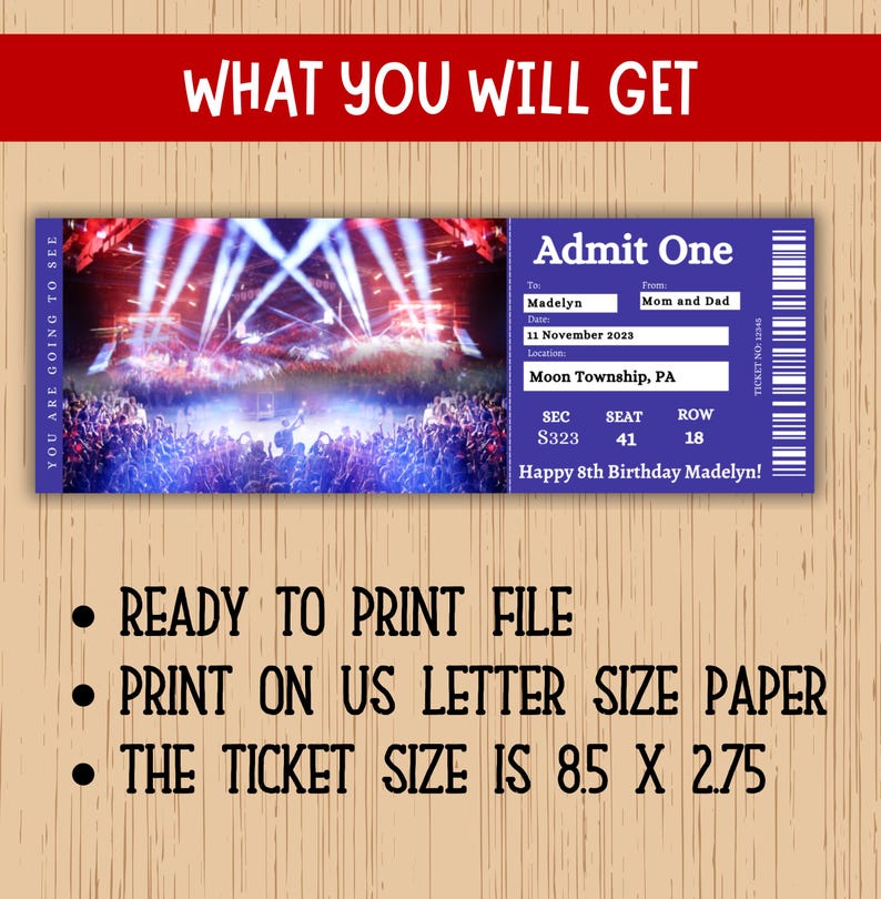 Custom Personalized Event/concert Ticket,personalised Concert Ticket ...