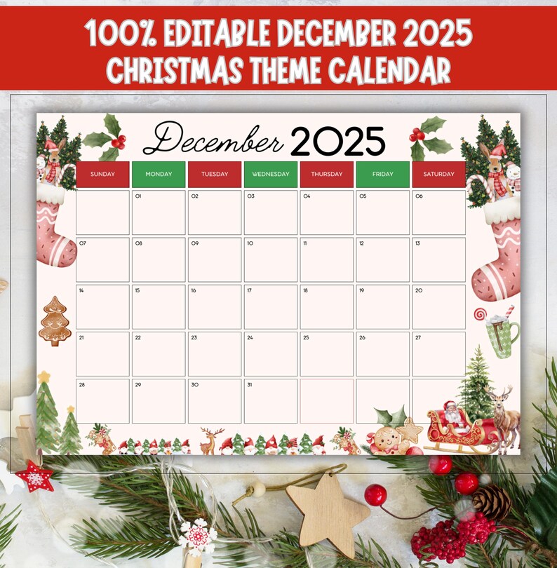 Editable December 2025 Christmas Calendar (digital Download) - Etsy