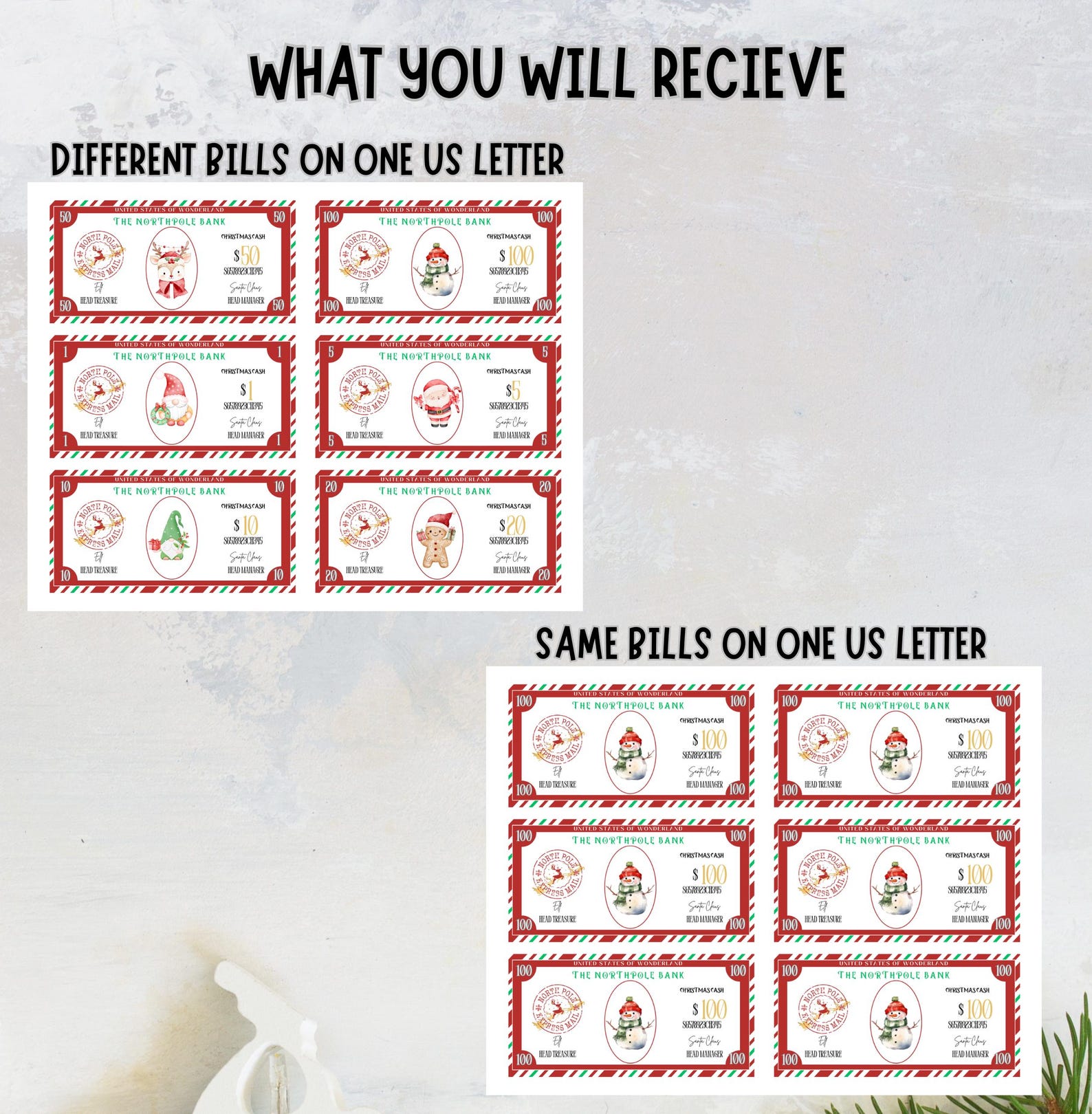 Printable North Pole Dollar Bill, Stocking Stuffer, Ready to Print ...