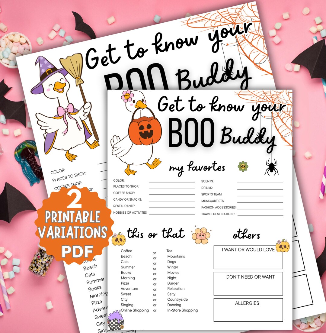Printable Halloween Questionnaire Boo Buddy All About Me Printable Boo ...