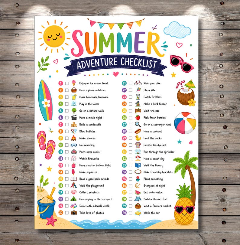 Summer Bucket List Printable for Kids, Summer Activities Checklist ...