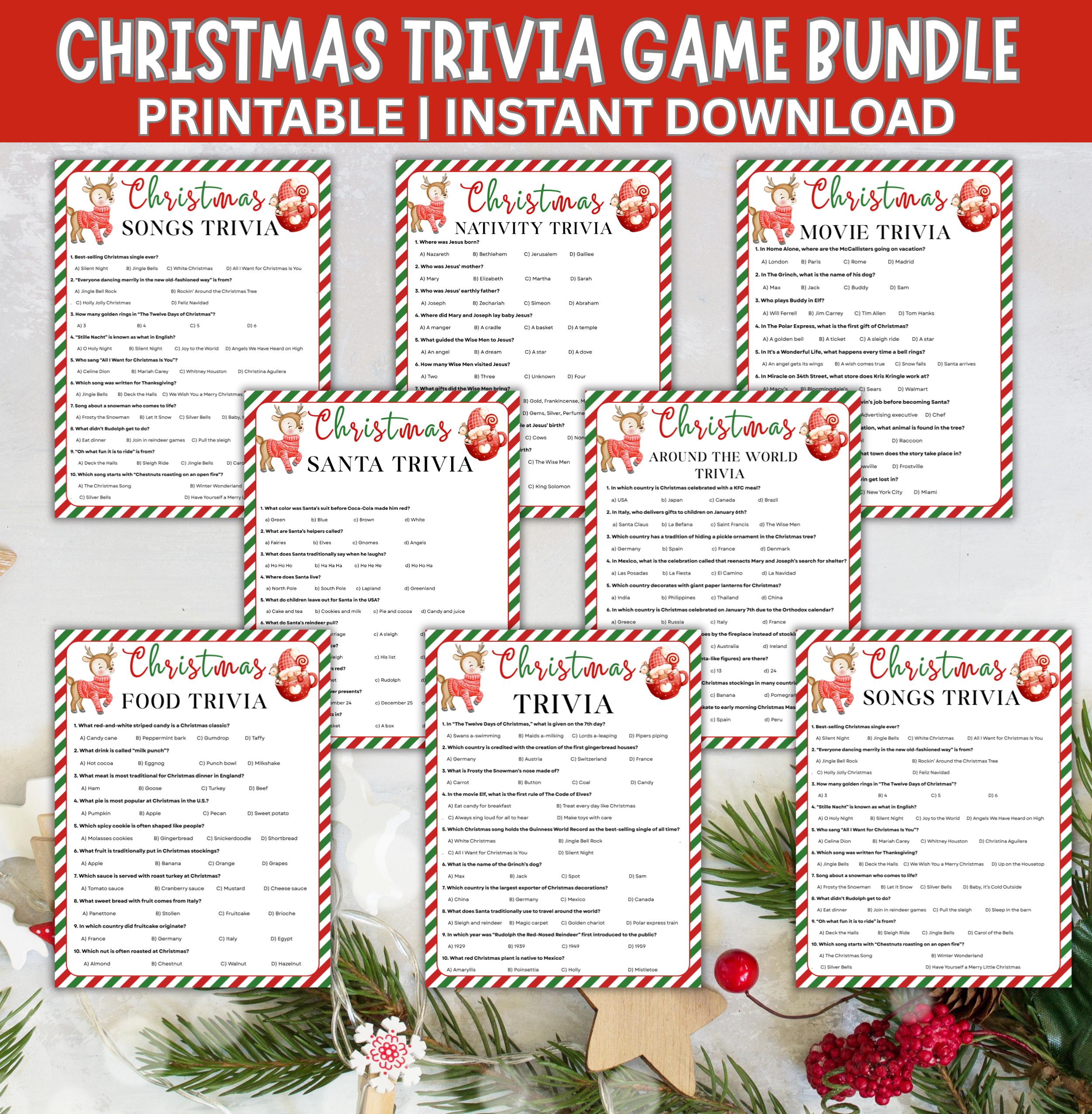 Christmas Trivia Game Bundle: Holiday Printable Quiz (instant Download ...
