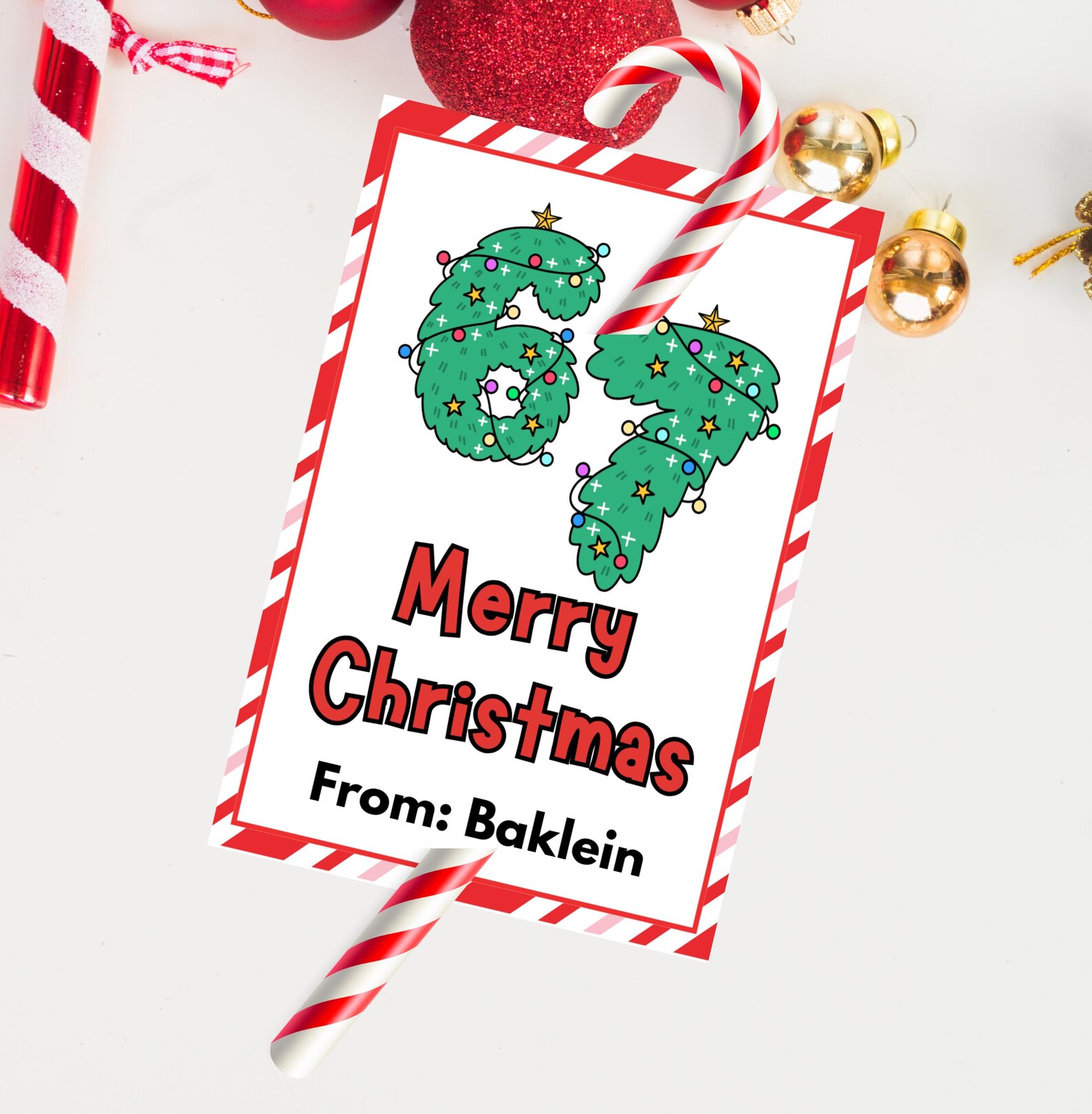 67 Christmas Candy Cane Holder Tag, Printable Holiday Gift Tag ...