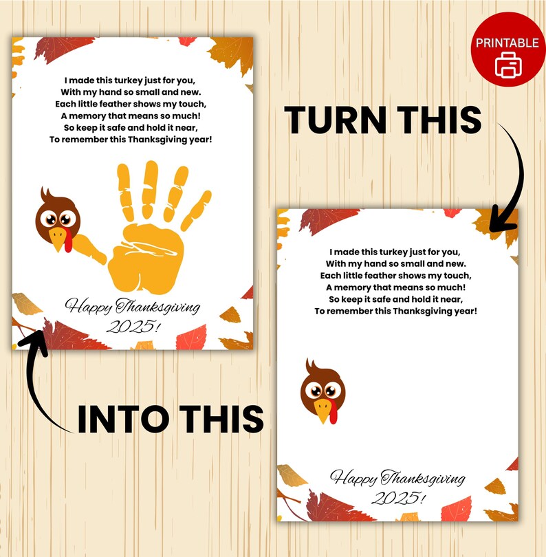 Thanksgiving Turkey Handprint 2025 Craft / Digital Printable Vertical ...