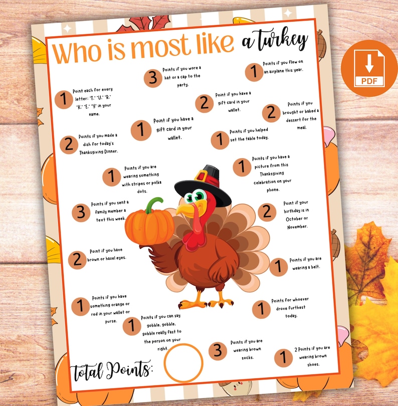 Thanksgiving Game: Who is Most Like the Turkey? (printable) - Etsy