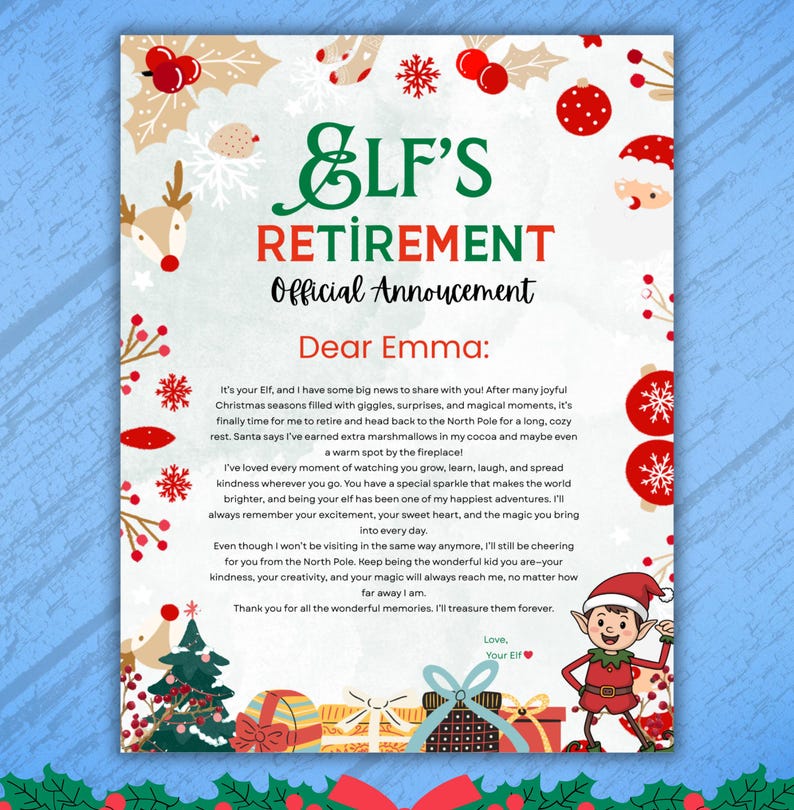 Editable Elf Retirement Letter Elf Not Visiting Elf New Mission Letter ...