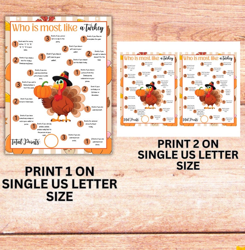 Thanksgiving Game: Who is Most Like the Turkey? (printable) - Etsy