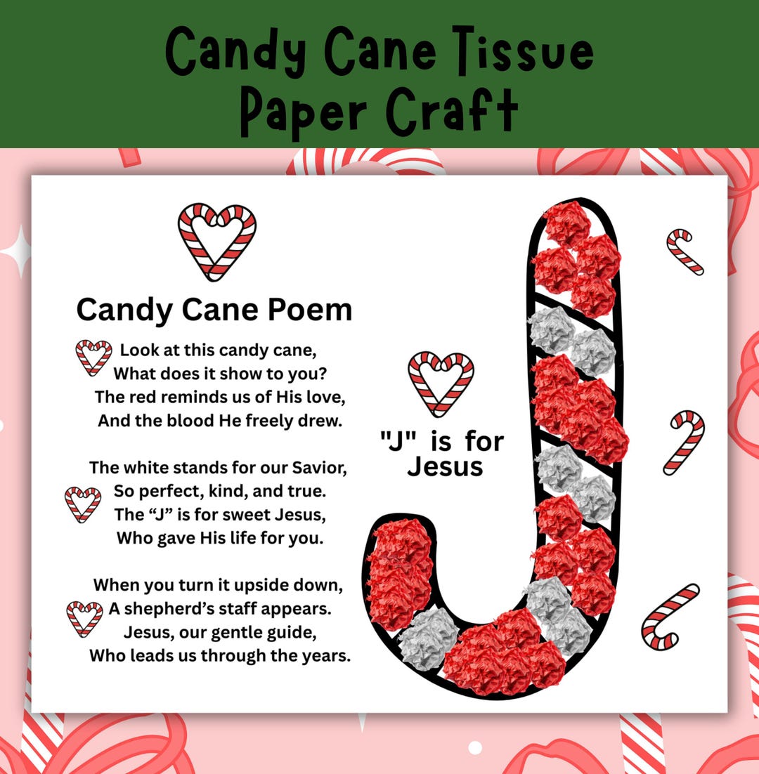 Candy Cane Tissue Paper Art, Christmas Torn Paper Craft for Kids ...