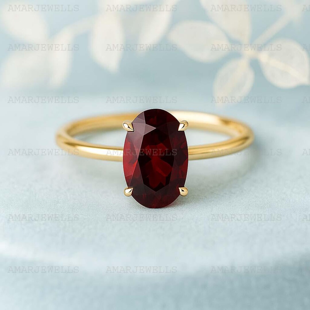 Oval LAB Garnet Engagement Ring, Solid Gold Garnet Oval Solitaire Ring ...