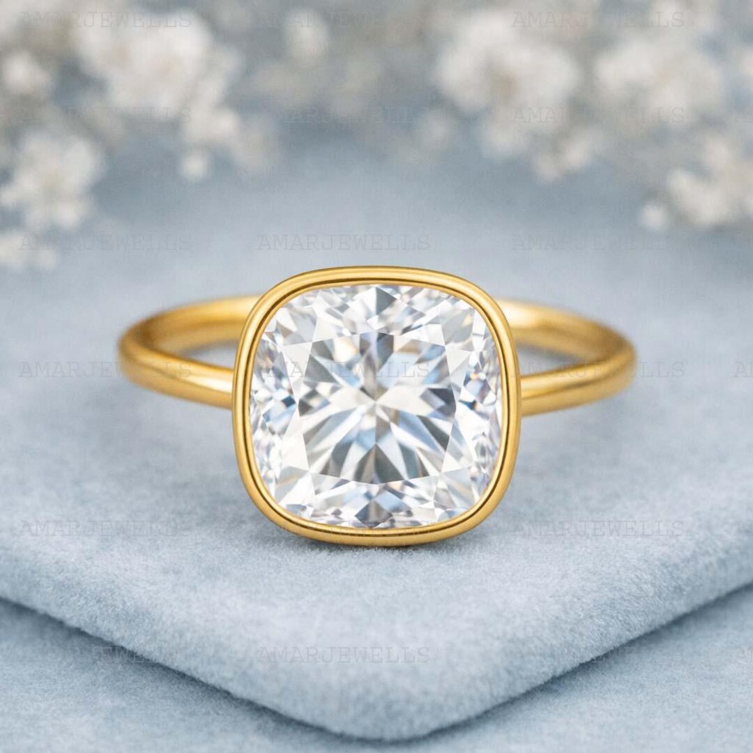 Cushion Cut Moissanite Ring, Solitaire Engagement Ring Huge Cushion Cut ...