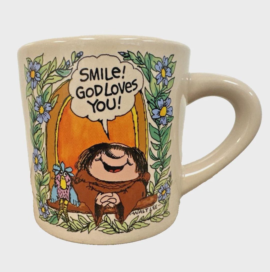 1980s Sherman Smile God Loves You Mug Tea Walt Lee Stoneware Cup 1983 ...