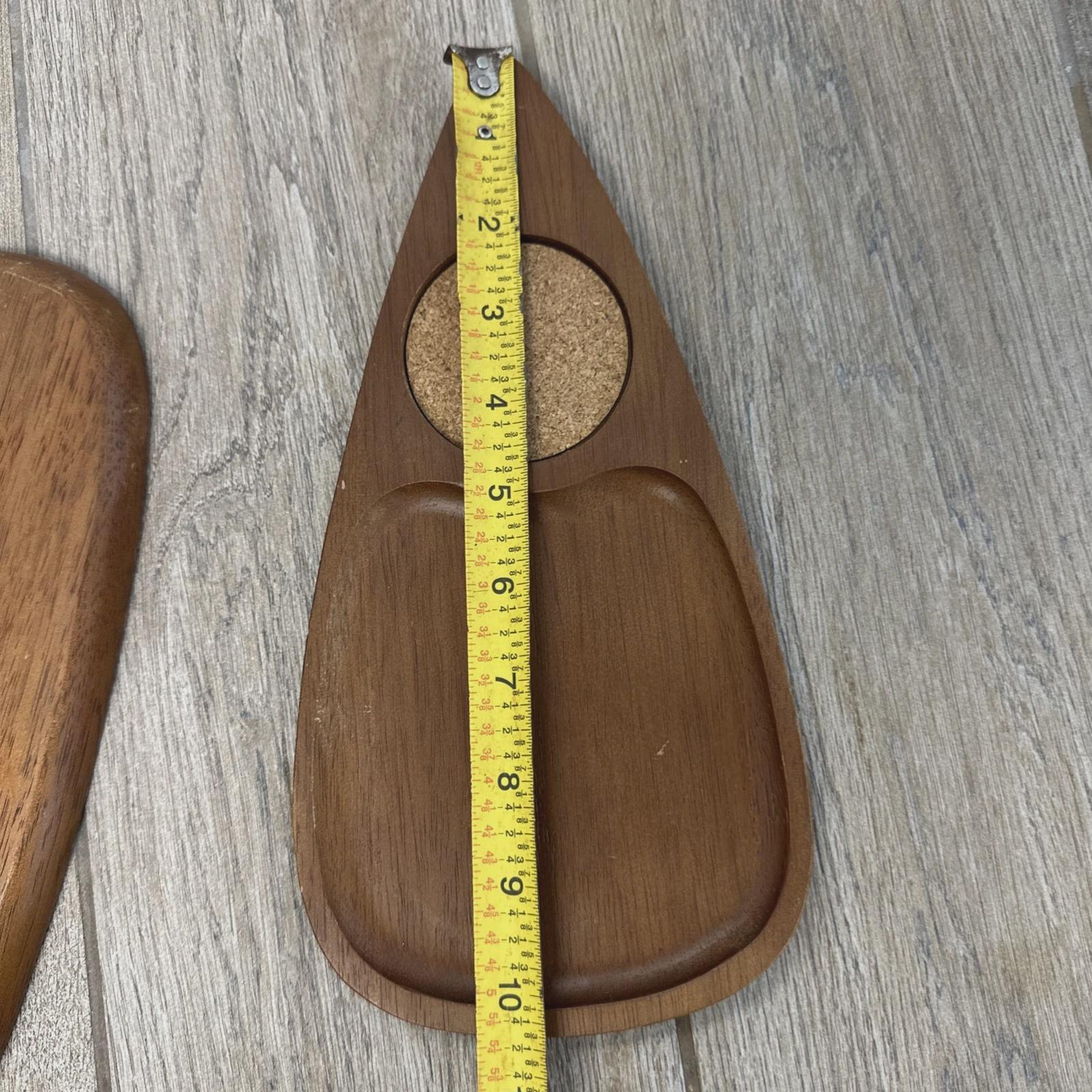 4 Vintage MCM Sere Wood Hand Carved Triangle Party Snack Tray W/coaster ...