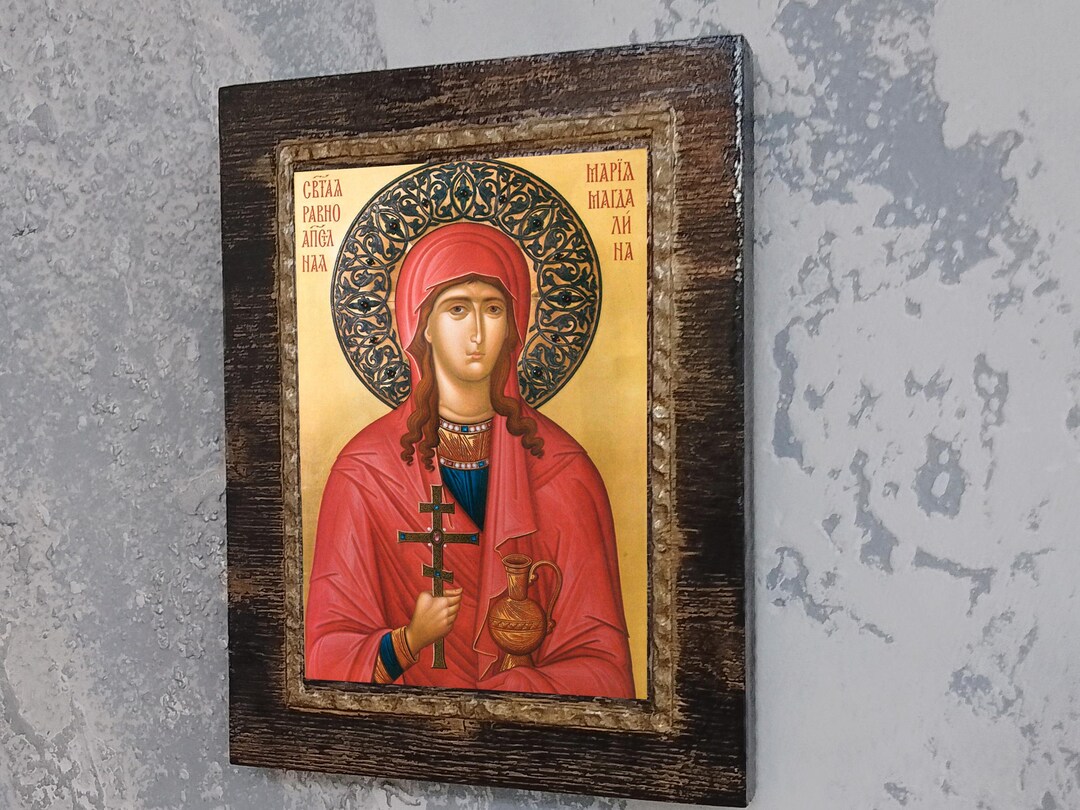 St Mary Magdalene Icon Handmade Byzantine Style Wooden Christian ...