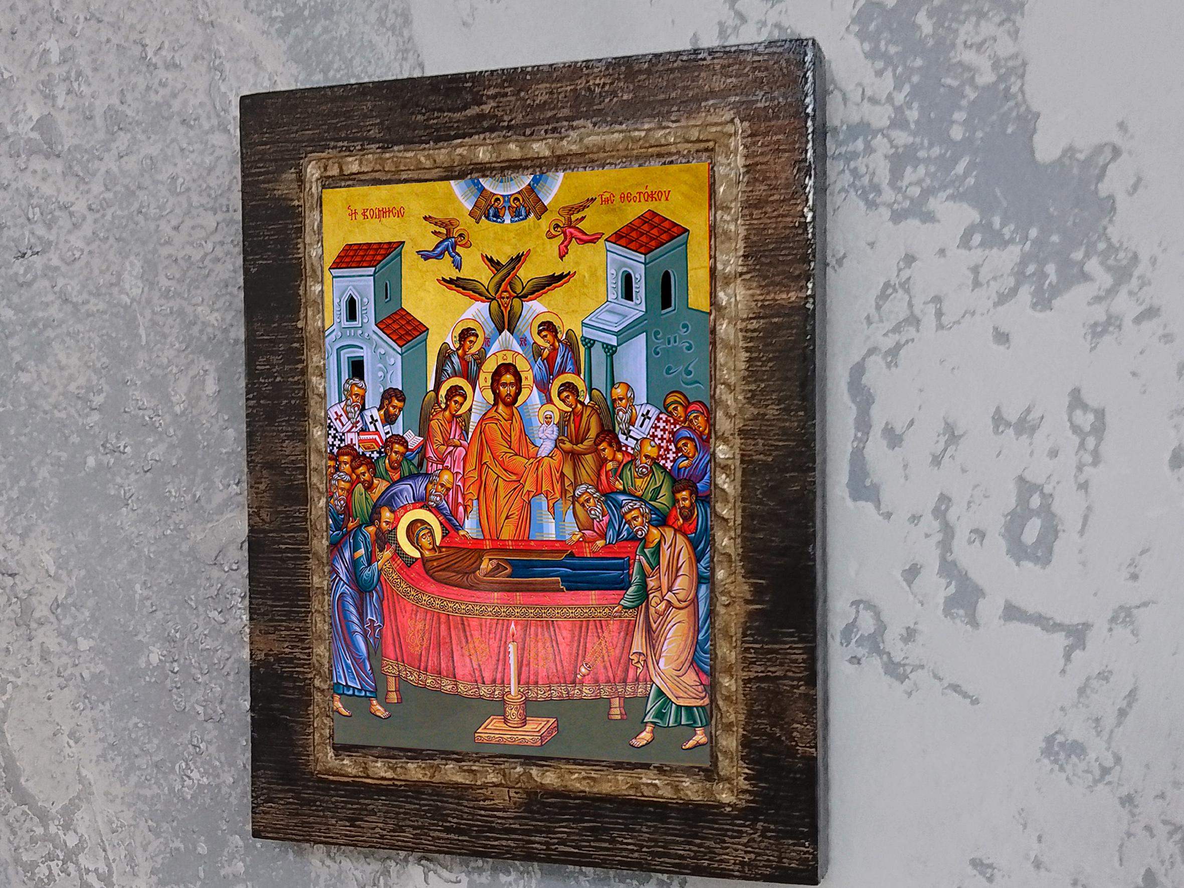 Dormition of the Theotokos Icon Handmade Byzantine Orthodox Wooden ...