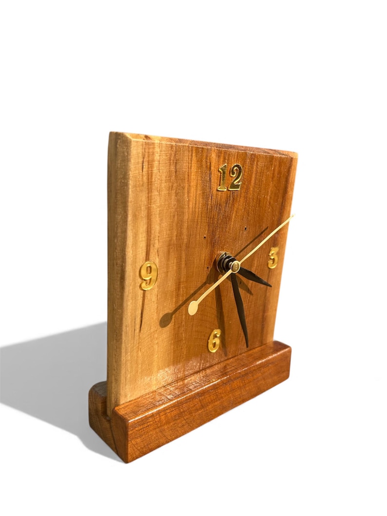 Handmade Wooden Desk Clock | Rustic Home Decor With Golden Numbers - Etsy