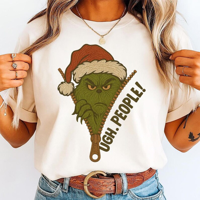 Funny Christmas PNG | Grinch Zipper Faux Embroidery Design (digital ...