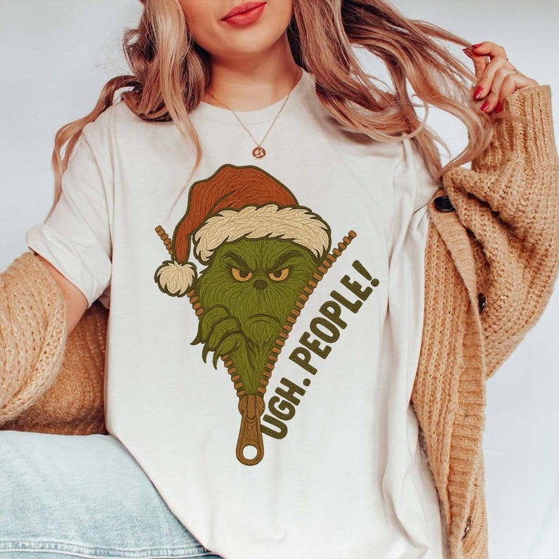 Funny Christmas PNG | Grinch Zipper Faux Embroidery Design (digital ...