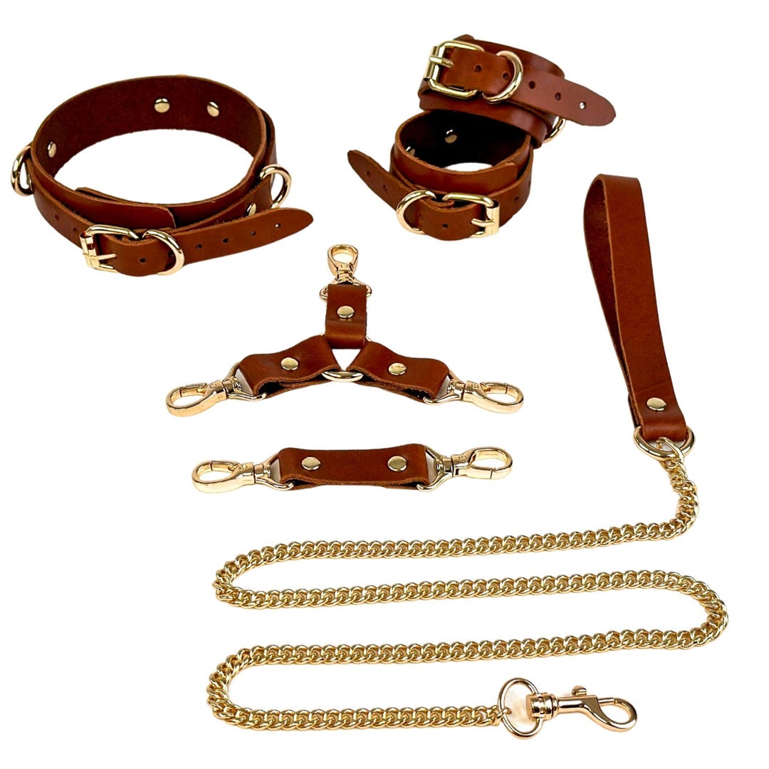 Brown Leather Costume Collar Set – Adjustable Fashion Strap Kit With ...