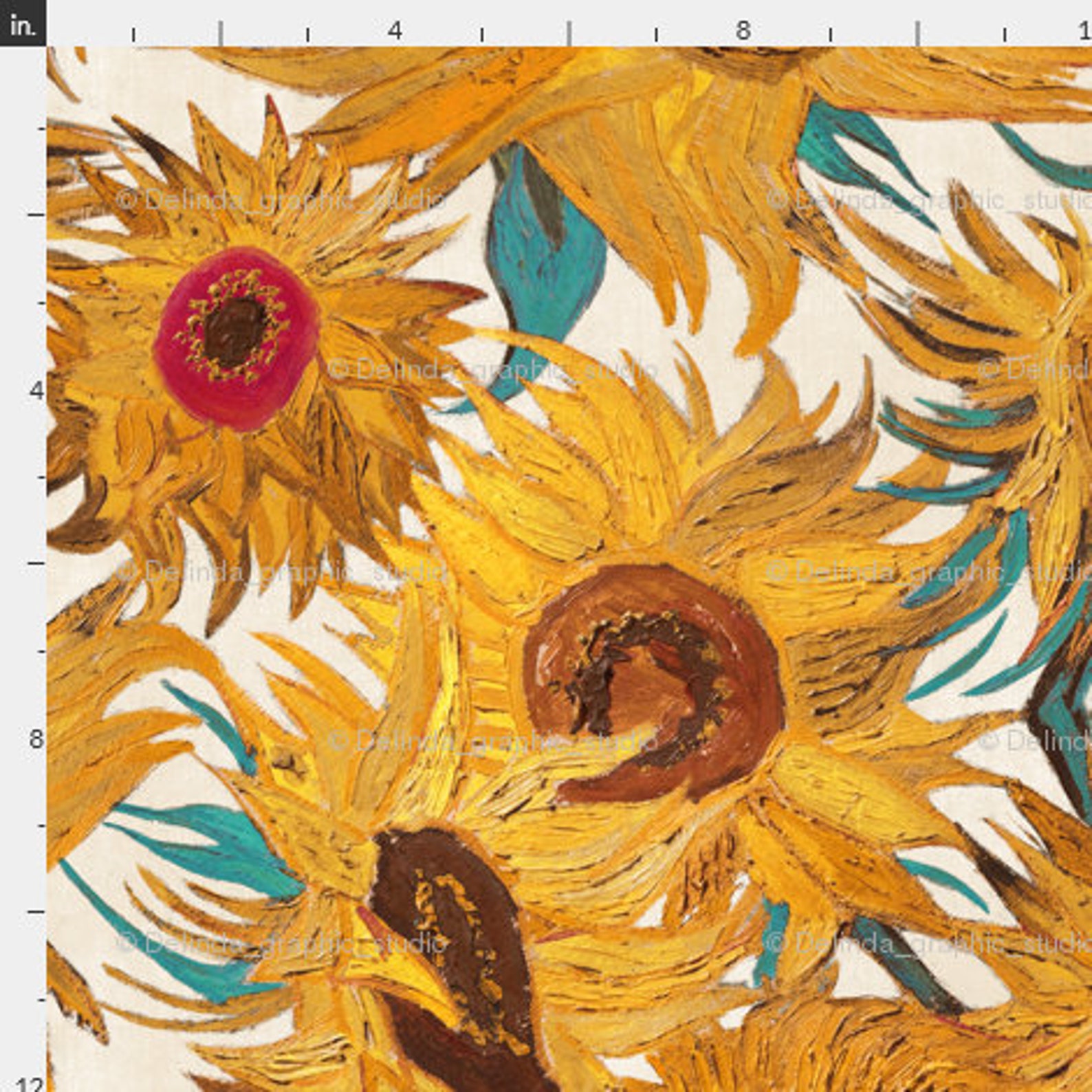 Van Gogh Sunflowers Cream Yellow Turquoise 100% Cotton Sateen Bedding ...