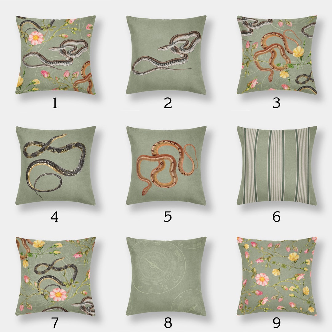 Sage Green Throw Pillows With Snakes, Roses and Chinese Calendar Mix ...