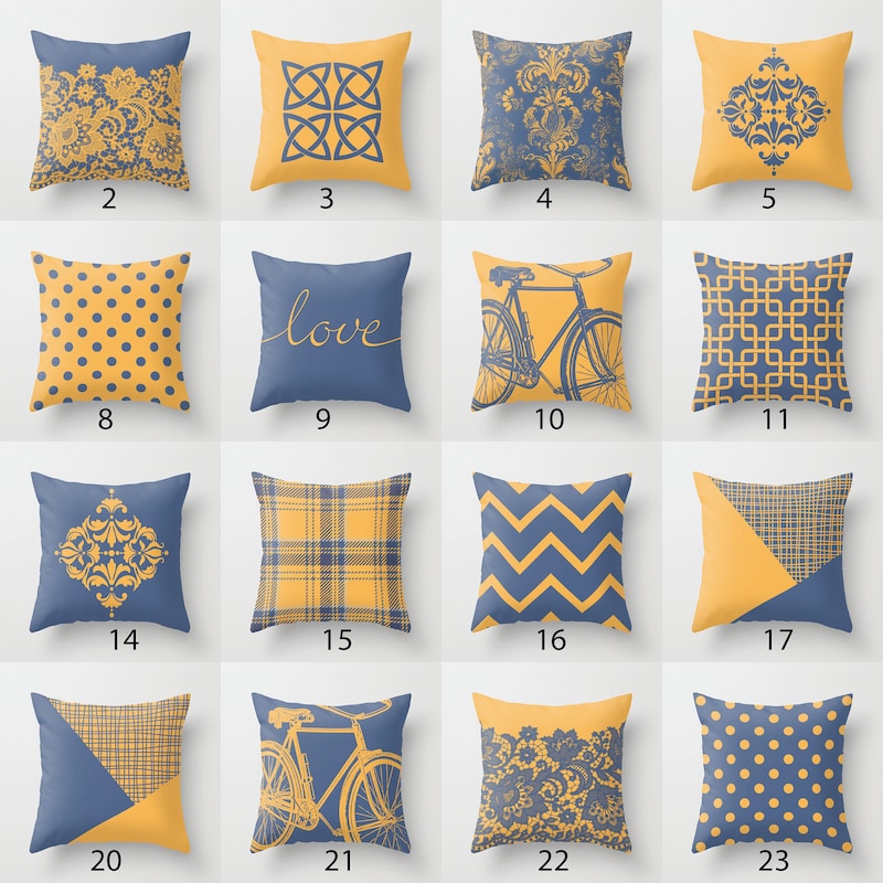 Yellow and Blue Throw Pillows - Etsy
