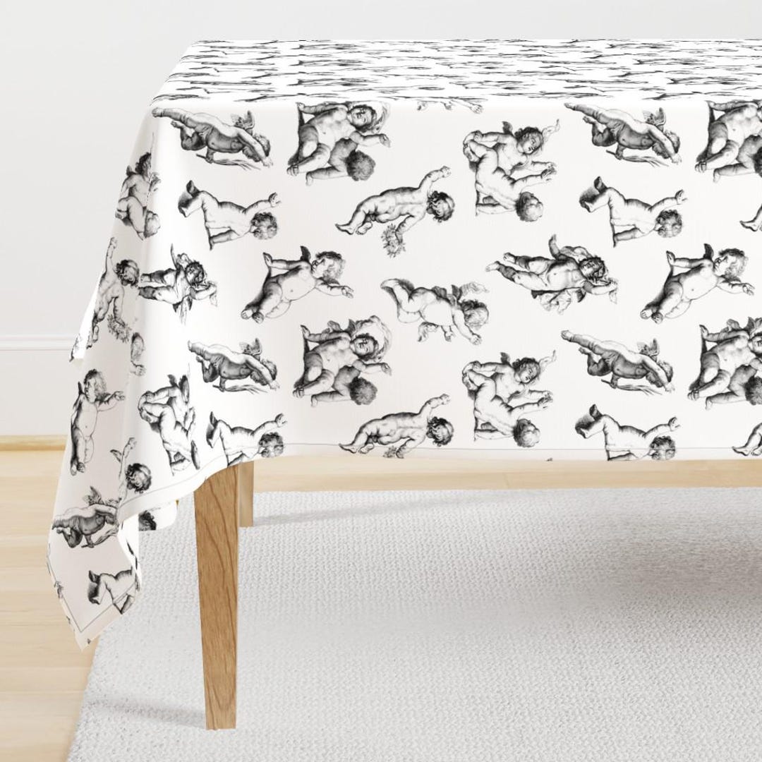 Black and White Cotton Canvas Tablecloth Rectangle or Square Antique ...