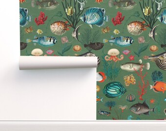 Ocean Fish Wallpaper Turquoise Blue Teal Coral Green REMOVABLE | Etsy