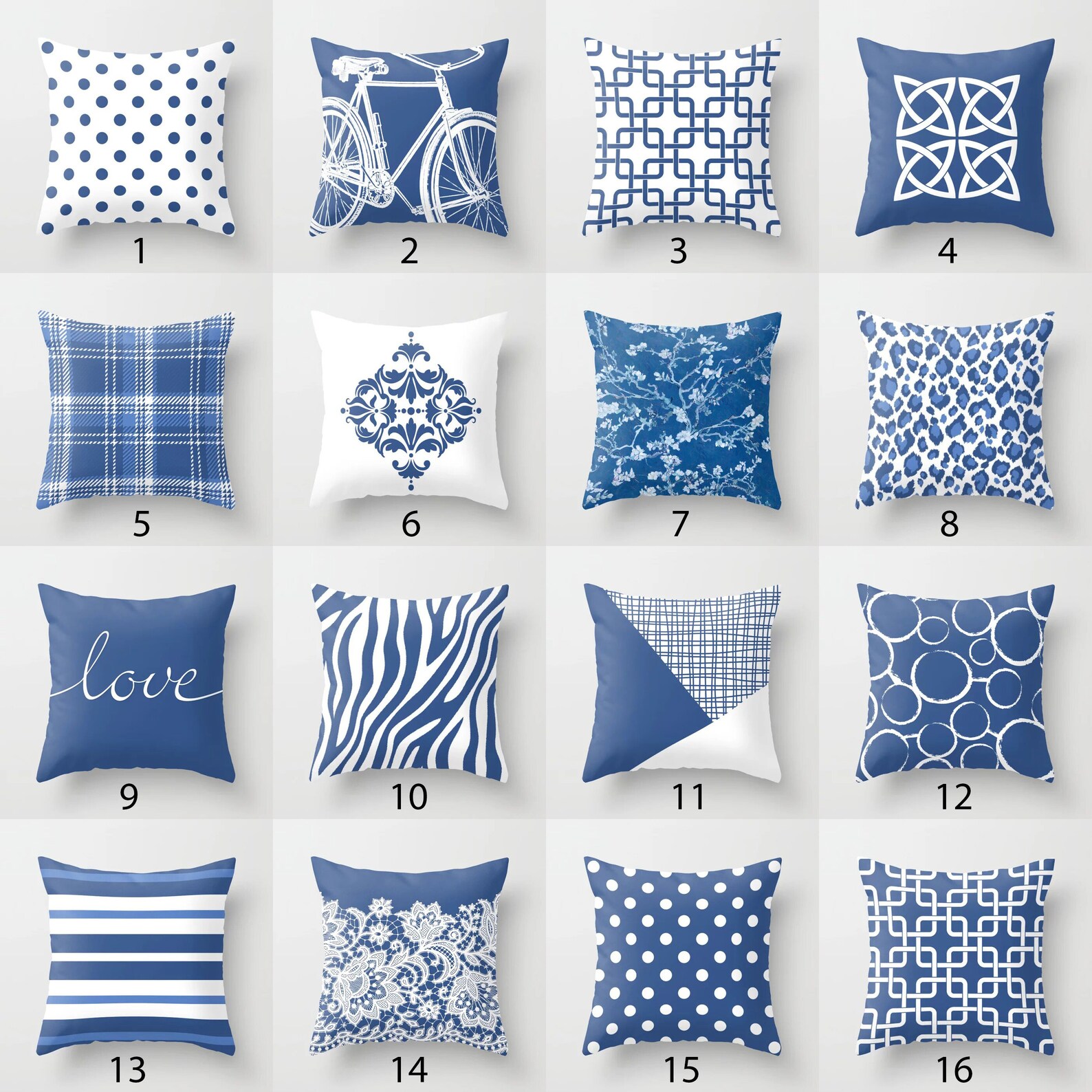 Classic Blue White Throw Pillow Mix and Match Indoor Outdoor Cushion ...