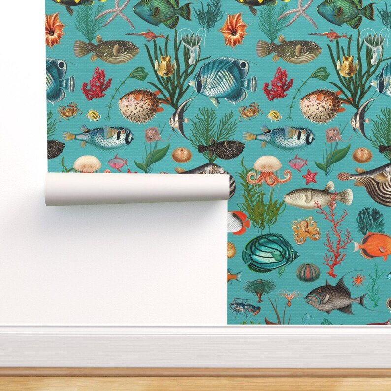 Ocean Fish Wallpaper Turquoise Blue Teal Coral Green REMOVABLE | Etsy