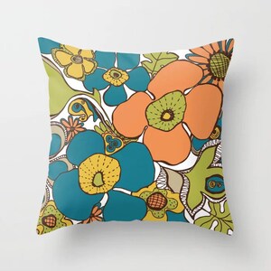 Yellow Teal Orange Green Brown Throw Pillow Mix and Match Indoor ...