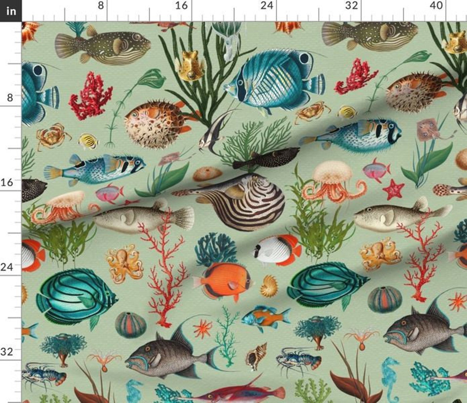 Ocean Fish Home Decor or Upholstery Fabrics Linen Cotton Canvas Cotton ...