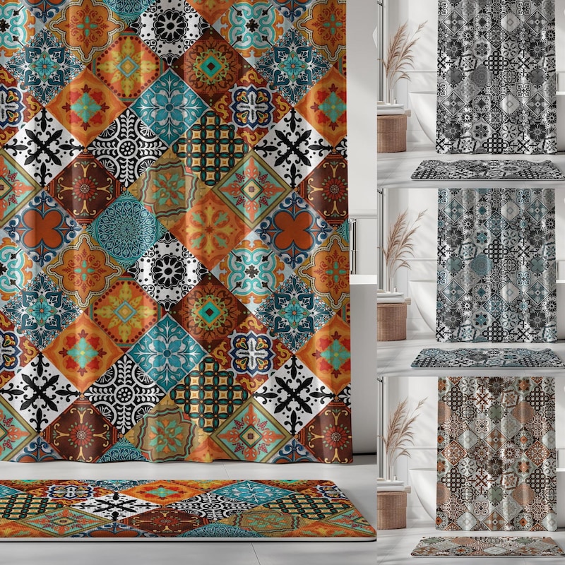 Shower Curtain Brown Red - Etsy