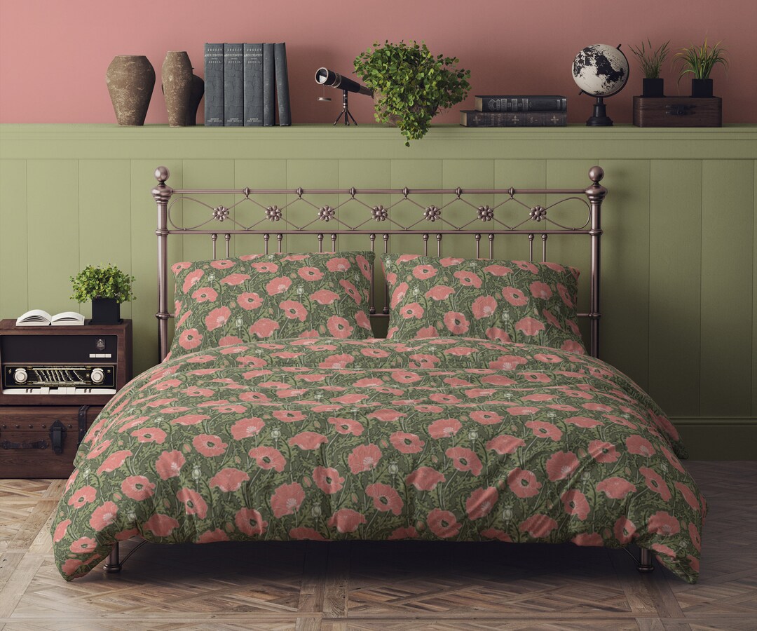 Vintage Poppy 100% Cotton Sateen Bedding Duvet Cover Pillow Sham Flat ...