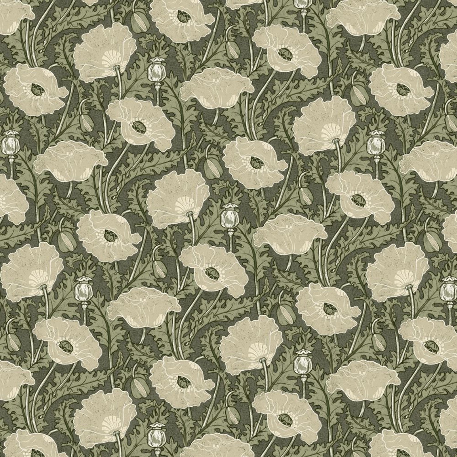 Vintage Poppy Wallpaper in Sage Olive Green Cream REMOVABLE | Etsy