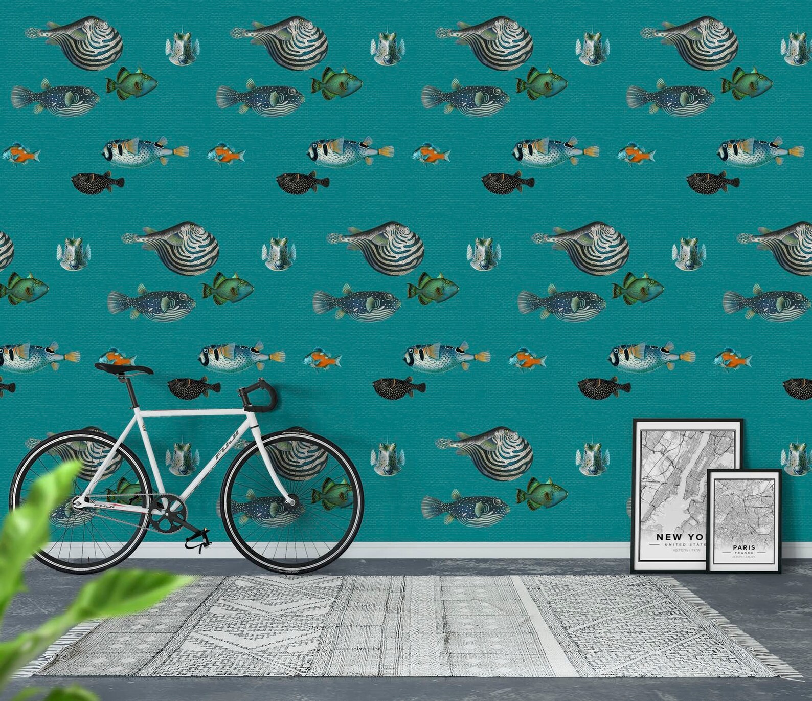 Acquario Fish Wallpaper Teal Orange Black REMOVABLE Peel and | Etsy