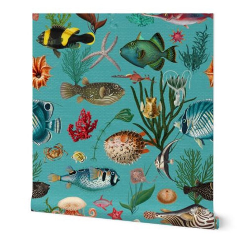 Ocean Fish Wallpaper Turquoise Blue Teal Coral Green REMOVABLE | Etsy