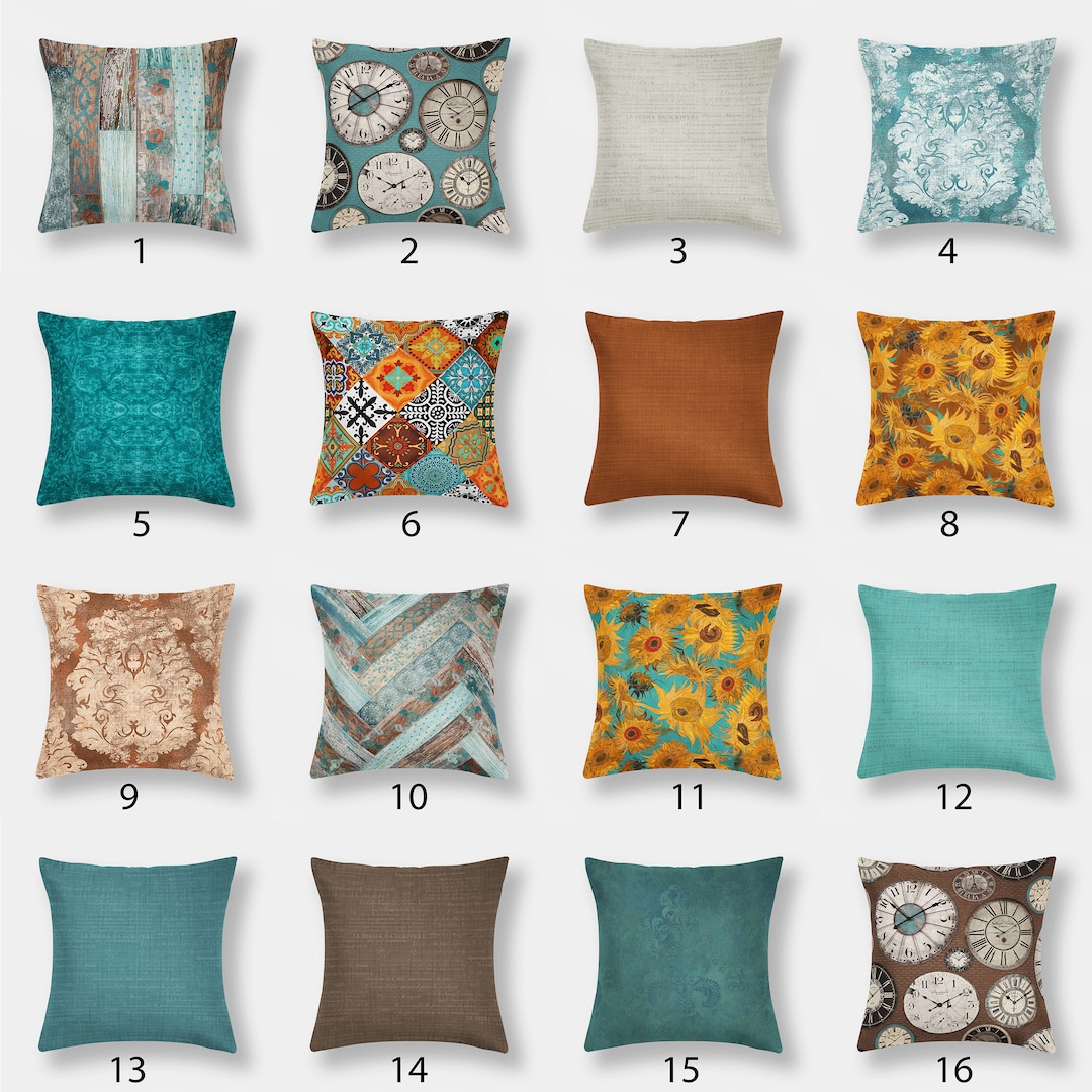 Aqua Teal Blue Orange Rust Brown Throw Pillow Mix and Match Indoor ...