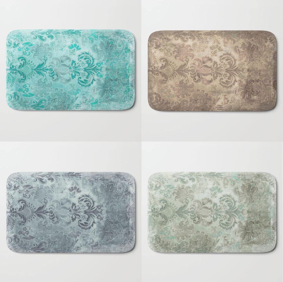 Grunge Damask Bath Mat Kitchen Plush Rug Memory Foam Vintage | Etsy