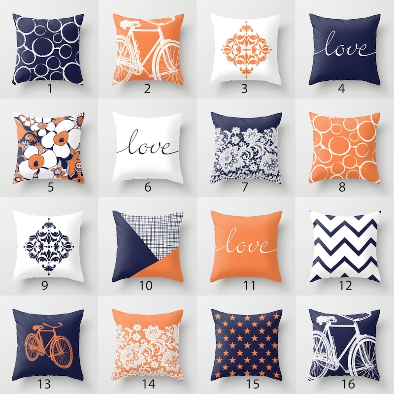 Navy Orange Pillow - Etsy