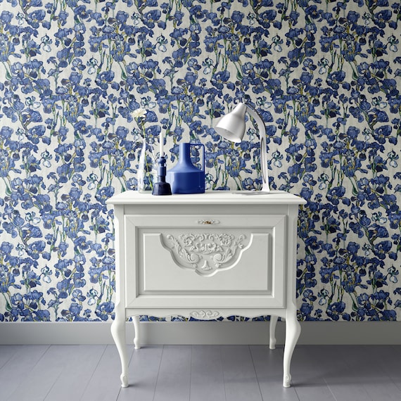 Van Gogh Irises Wallpaper Cobalt Blue Stone White Grey - Etsy