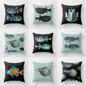 Acquario Fish Throw Pillow Mix and Match Indoor Outdoor Cushion Cover ...