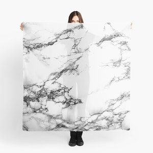 White Marble Scarf Square or Long 6 Sizes Rectangle Shawl 100% Pure ...