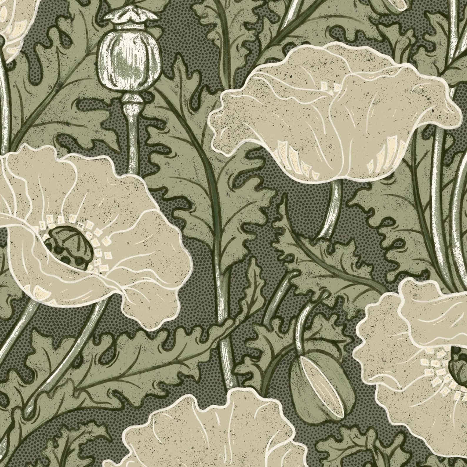 Vintage Poppy Wallpaper in Sage Olive Green Cream REMOVABLE | Etsy